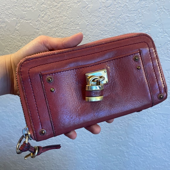 Bags | Chloe Wallet Pink With Lock And Key | Poshmark